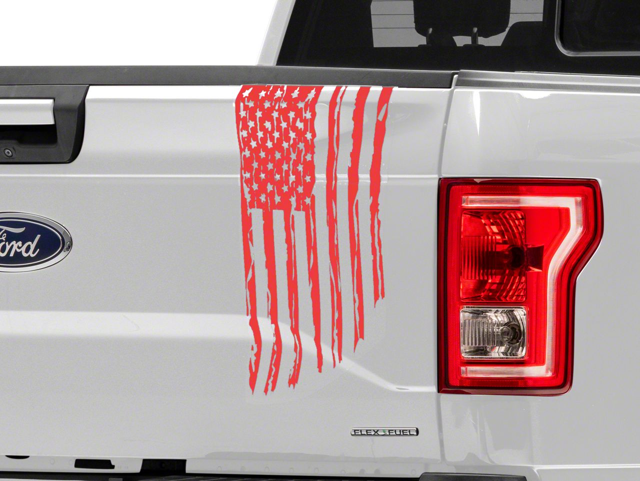 SEC10 F-150 Vertical Tailgate Distressed Flag Decal; Red T575964 (97-25 ...
