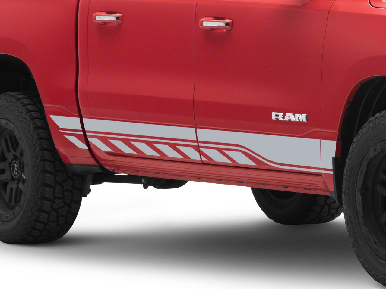SEC10 RAM 1500 Dash and Striped Rocker Stripes; Silver T601748 ...
