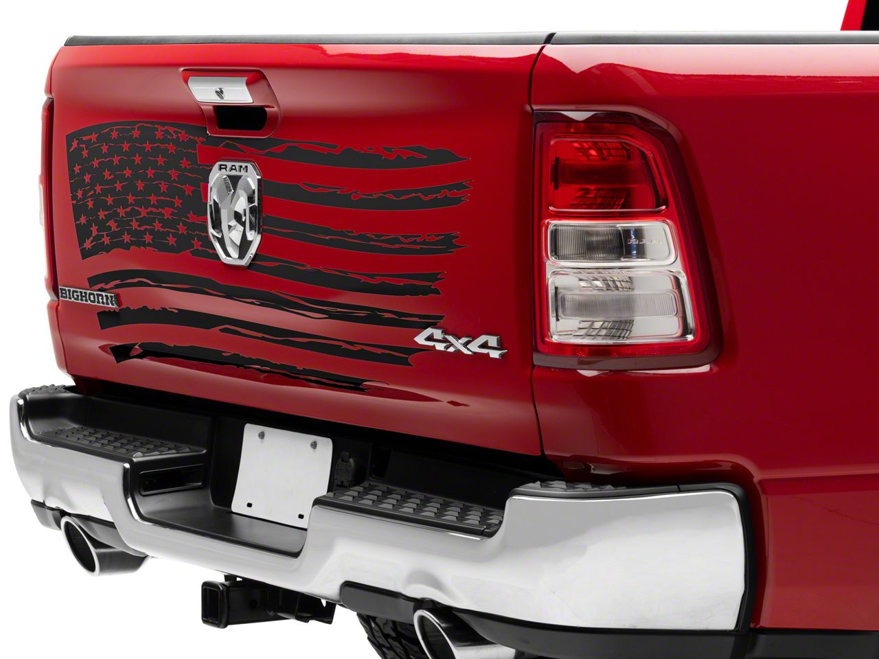 SEC10 RAM 1500 Tailgate Flag Distressed Wave Decal; Matte Black T578093 ...