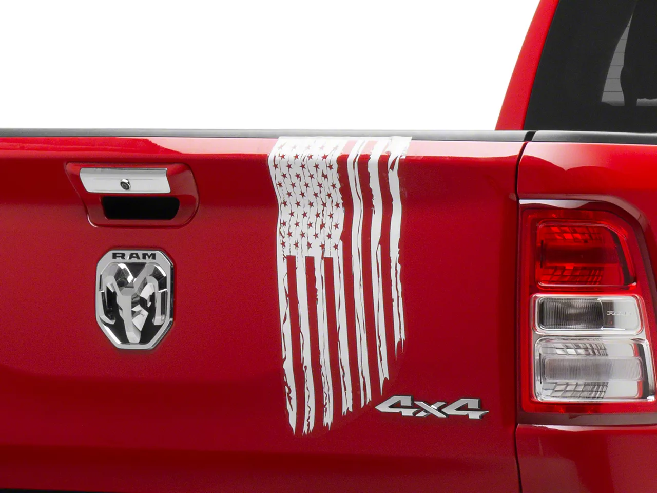 SEC10 RAM 1500 Vertical Tailgate Distressed Flag Decal; White R142910 ...