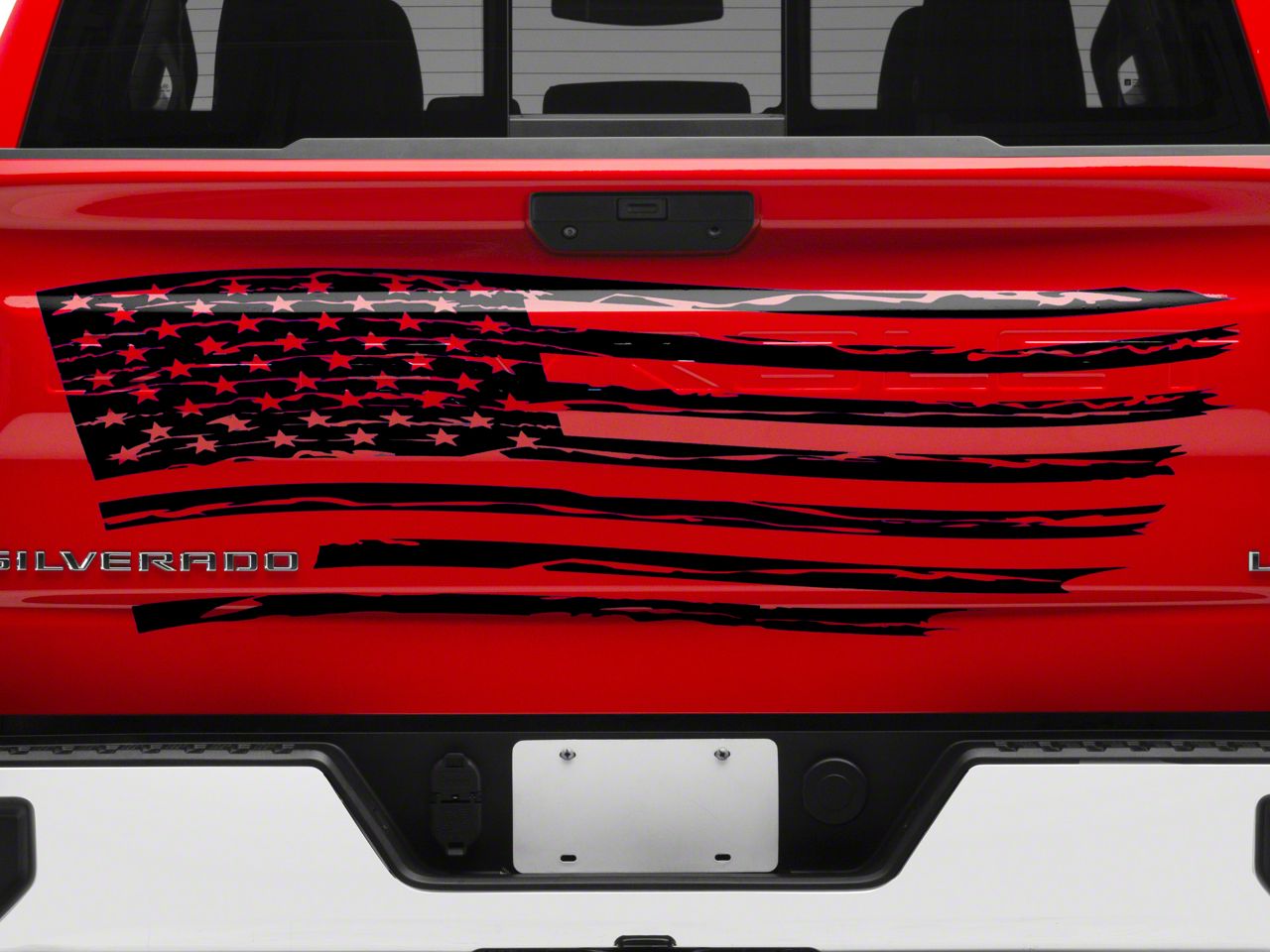 SEC10 Silverado 1500 Tailgate Flag Distressed Wave Decal; Gloss Black ...