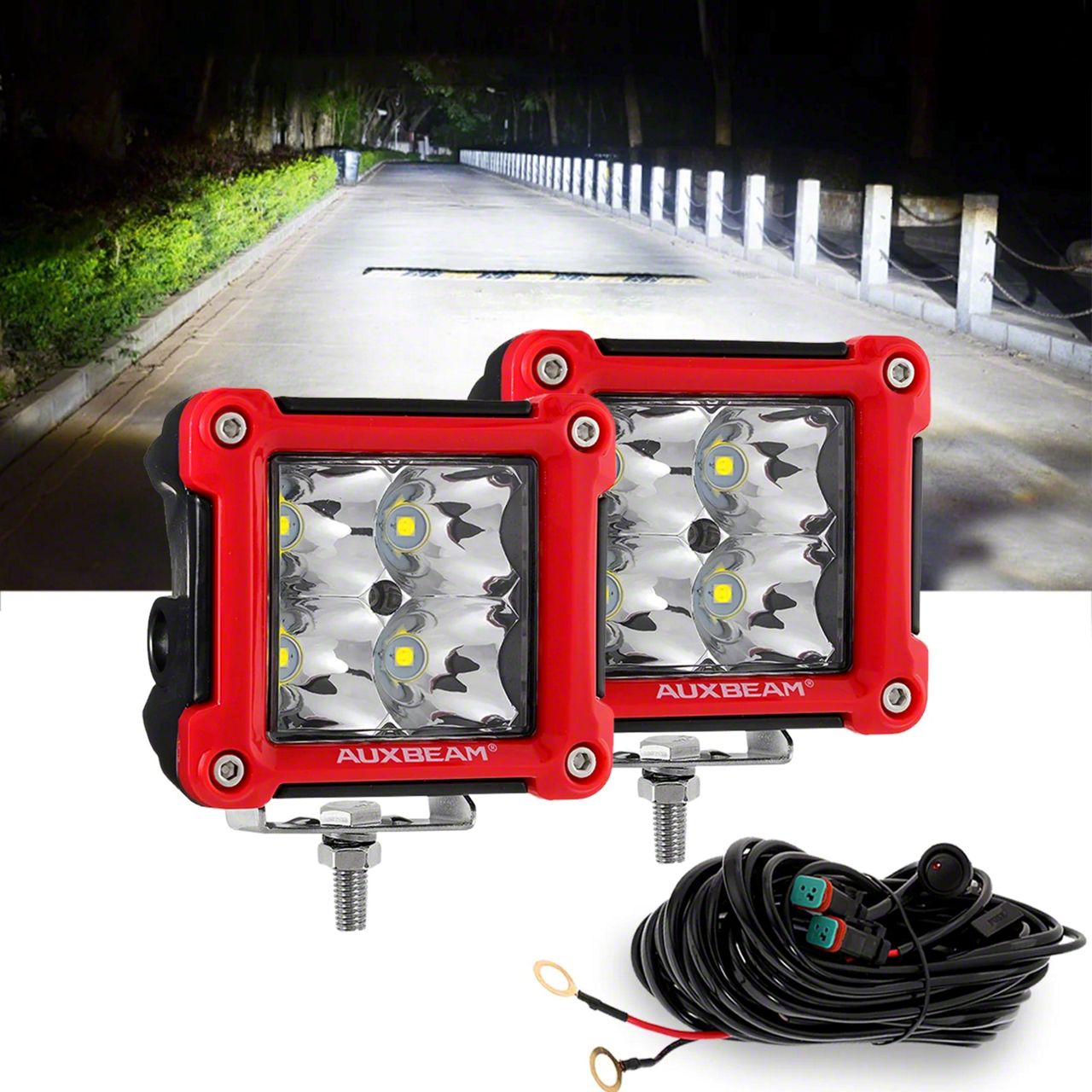 Sierra 1500 3-Inch LED Pods Lights with Red Frame; Flood Beam ...