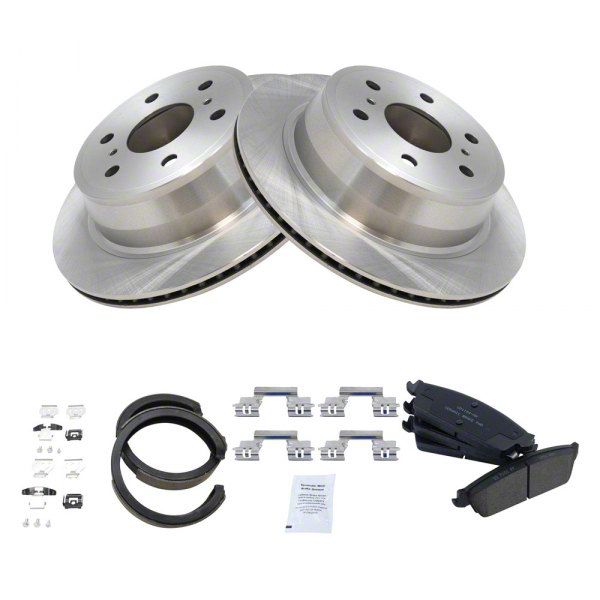 Sierra 1500 Ceramic 6-Lug Brake Rotor, Pad and Parking Shoe Kit; Rear ...