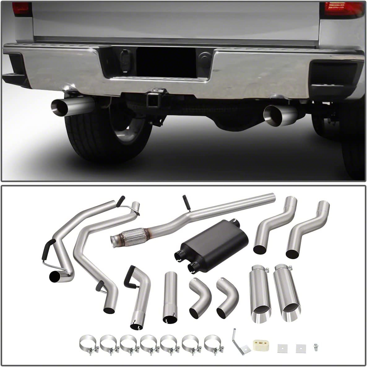 Sierra 1500 Dual Exhaust System with Polished Tips; Rear Exit (14-18 5 ...