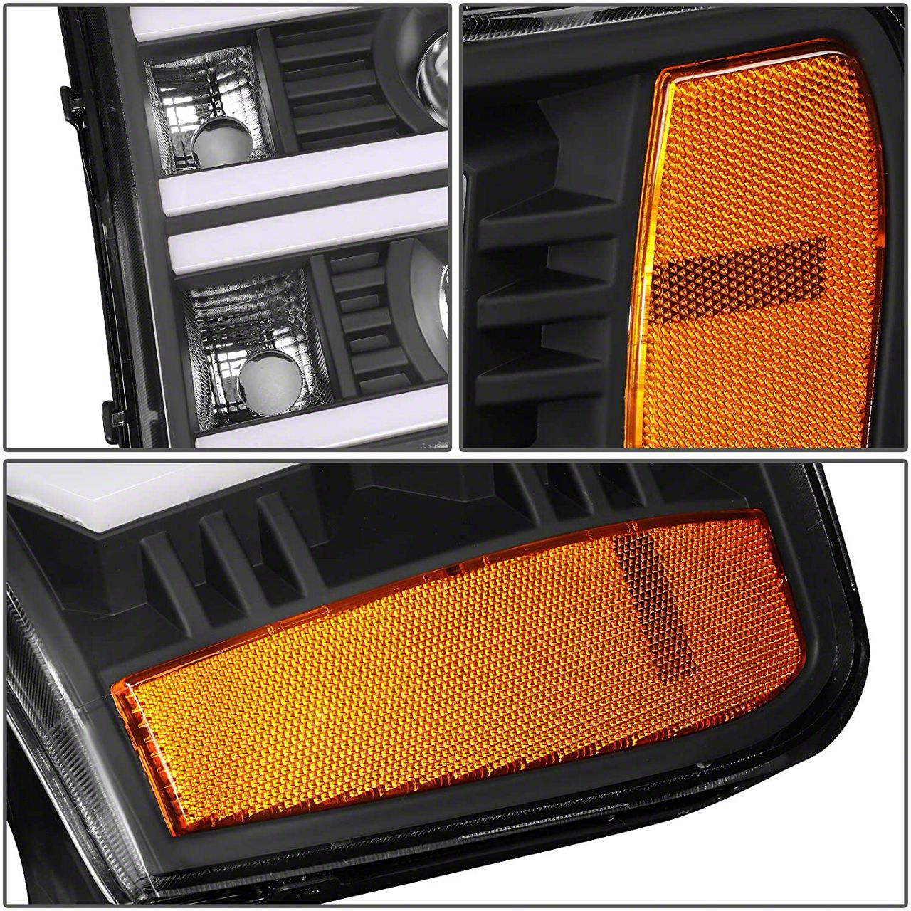 Sierra 1500 Dual U-Bar LED DRL Headlights with Amber Corners; Black Housing; Clear Lens (07-13 ...