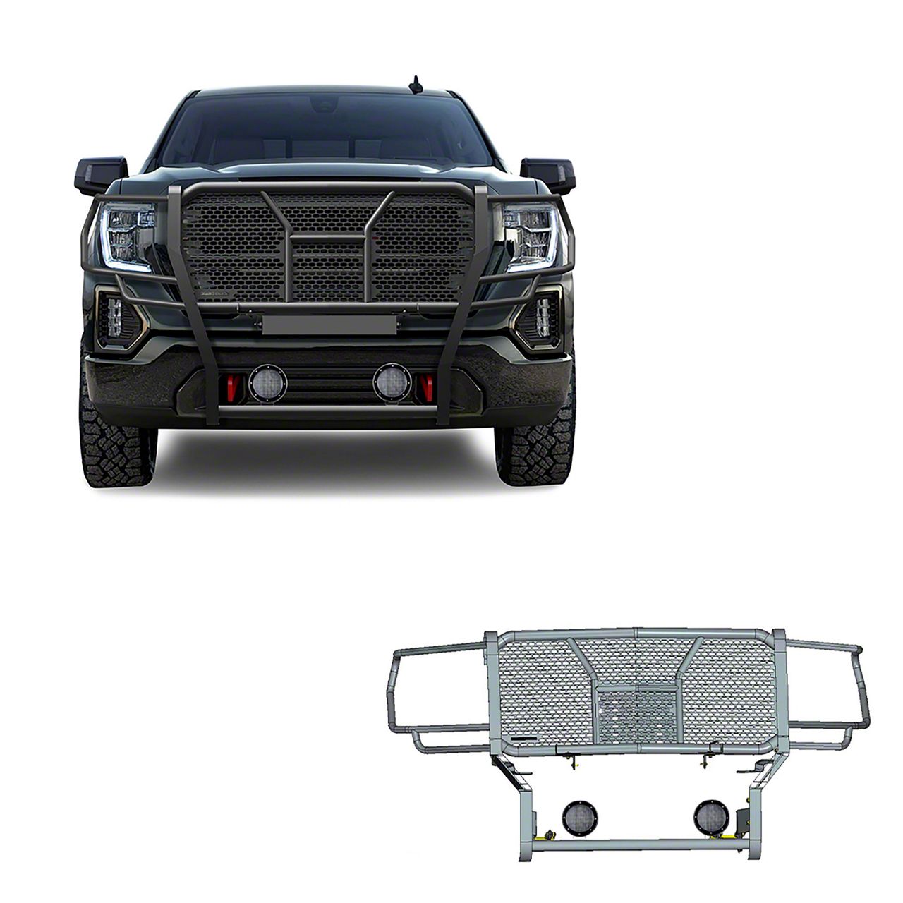 Sierra 1500 Rugged Heavy Duty Grille Guard with 5.30-Inch Black Round ...