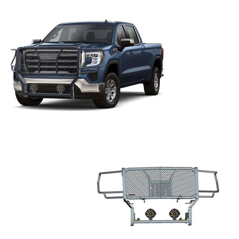 Sierra 2500 Rugged Heavy Duty Grille Guard with 7-Inch Black Round LED ...