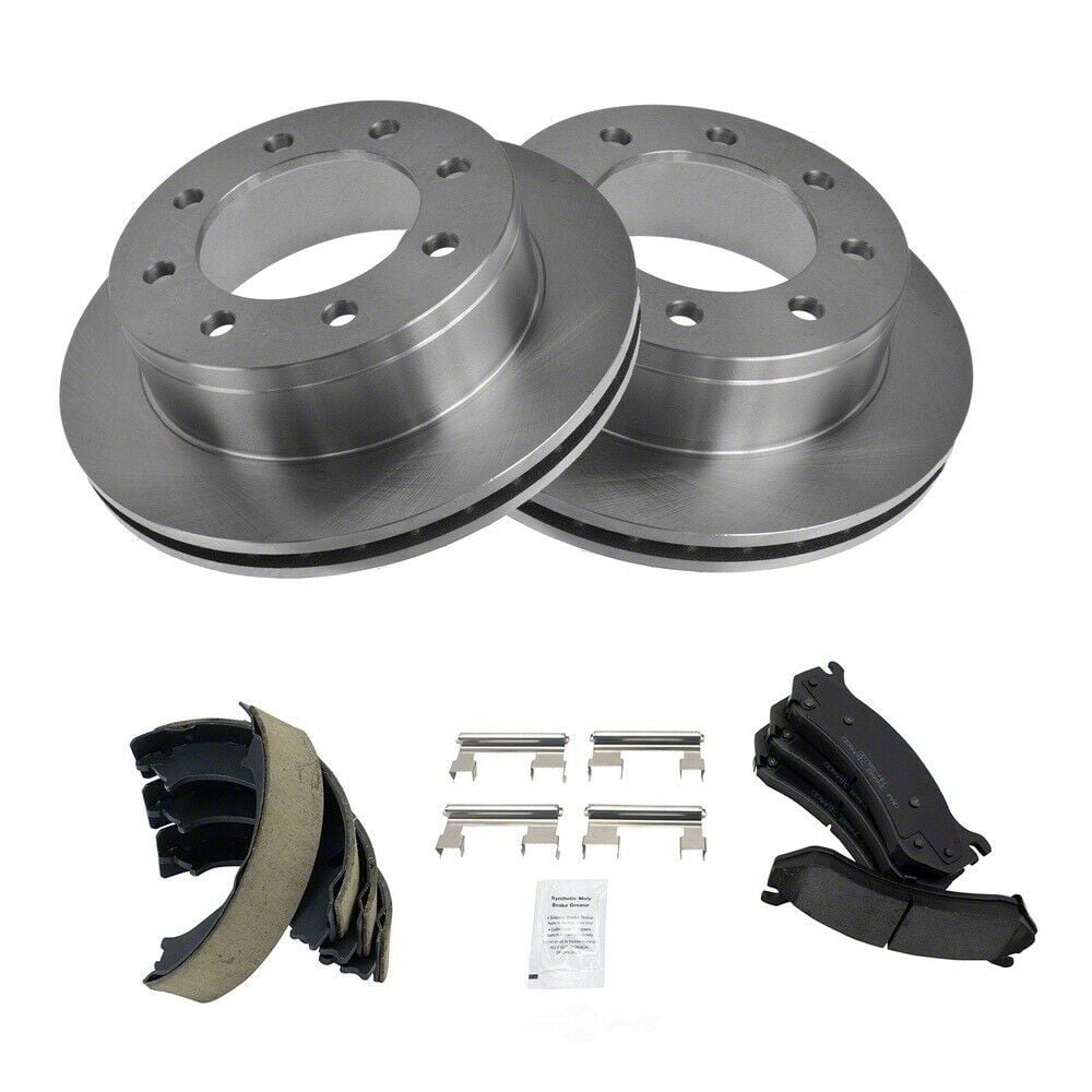 Sierra 3500 Ceramic 8-Lug Brake Rotor, Pad and Parking Shoe Kit; Rear ...