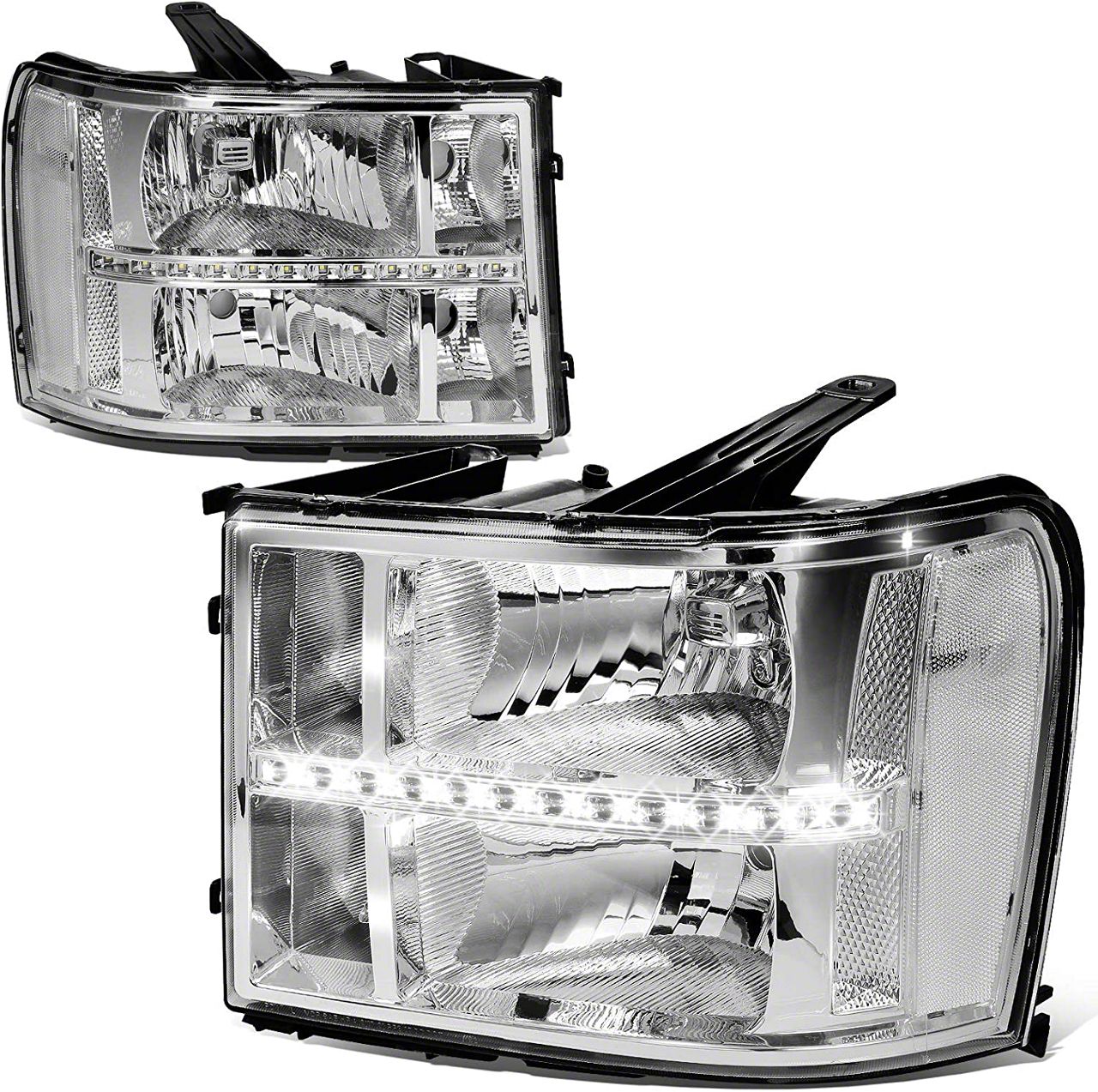 Sierra 3500 LED DRL Strip Headlights with Clear Corners; Chrome Housing ...