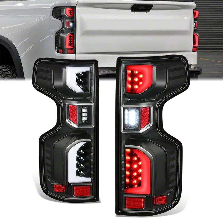 Silverado 1500 3D LED Light Bar Tail Lights; Black Housing; Clear Lens ...