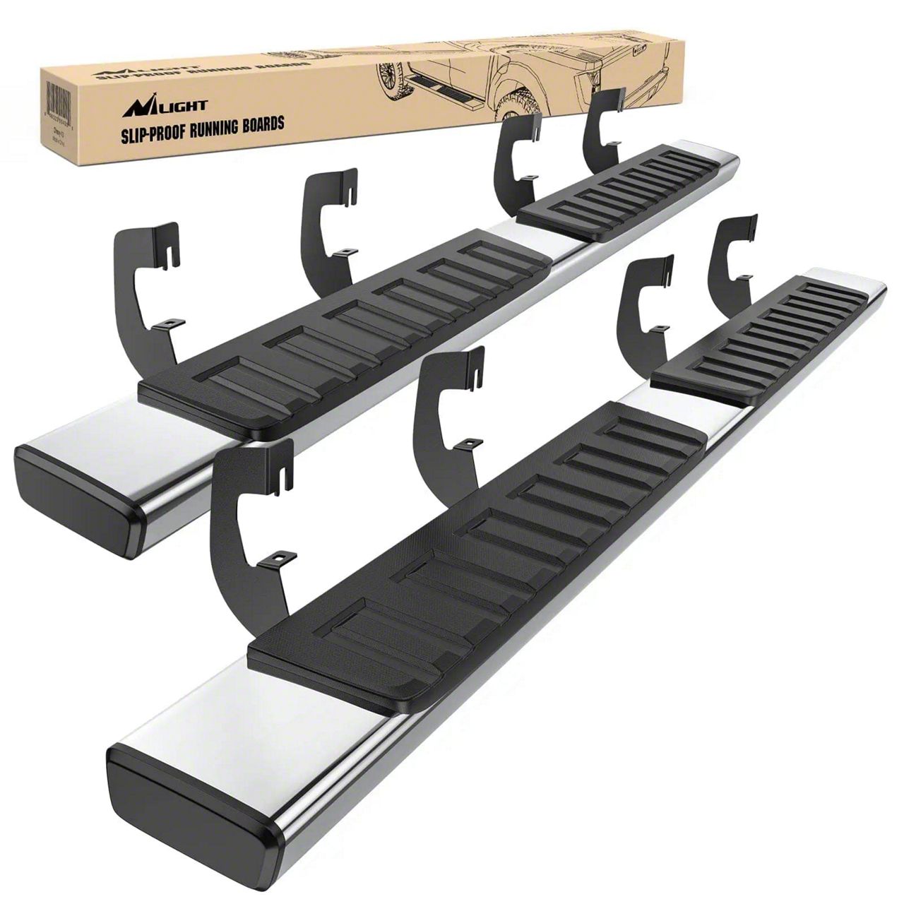 Silverado 1500 6-Inch Nerf Side Step Bars; Stainless Steel (07-18 Silverado 1500 Crew Cab ...