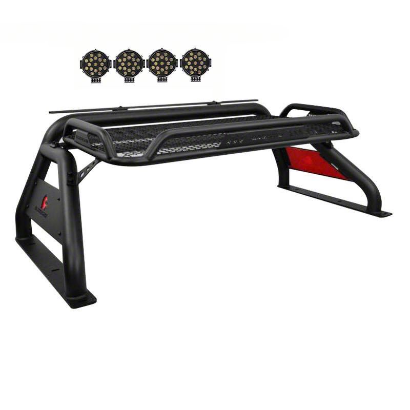Silverado 1500 Atlas Roll Bar with 7-Inch Black Round LED Lights; Black ...