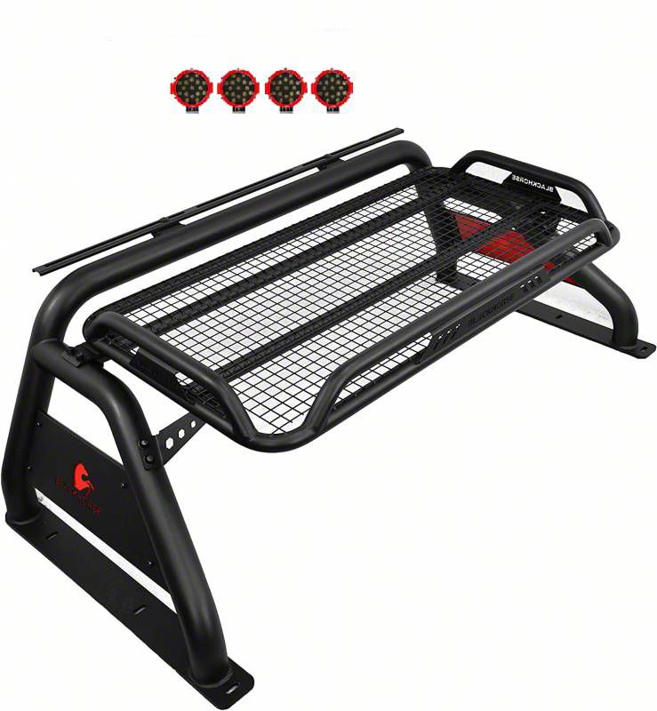 Silverado 1500 Atlas Roll Bar with 7-Inch Red Round LED Lights; Black ...