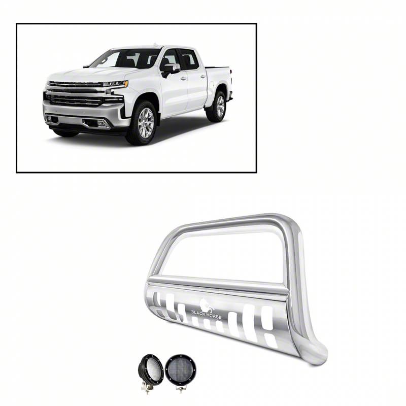 Silverado 1500 Bull Bar with 5.30-Inch Black Round Flood LED Lights ...