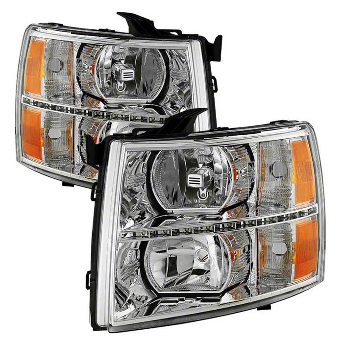 Silverado 1500 Crystal Headlights with DRL LED Design; Chrome Housing ...