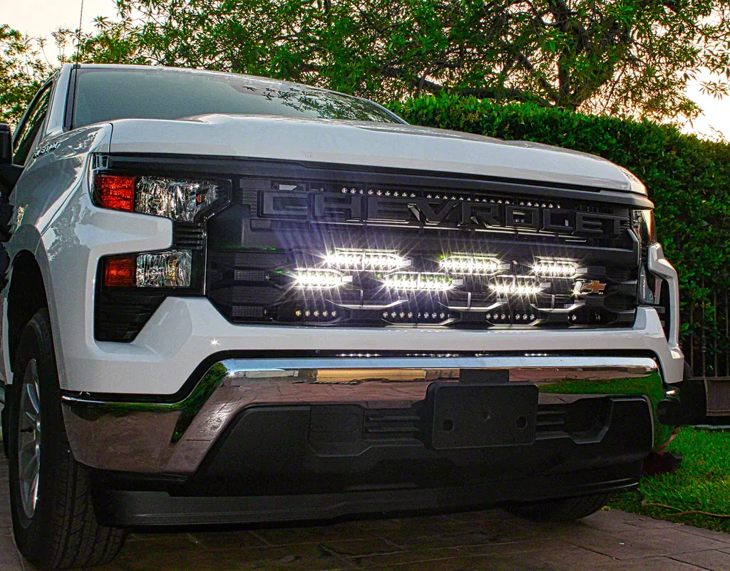 Silverado 1500 Dual 40-Inch Amber LED Light Bars with Grille Mounting ...