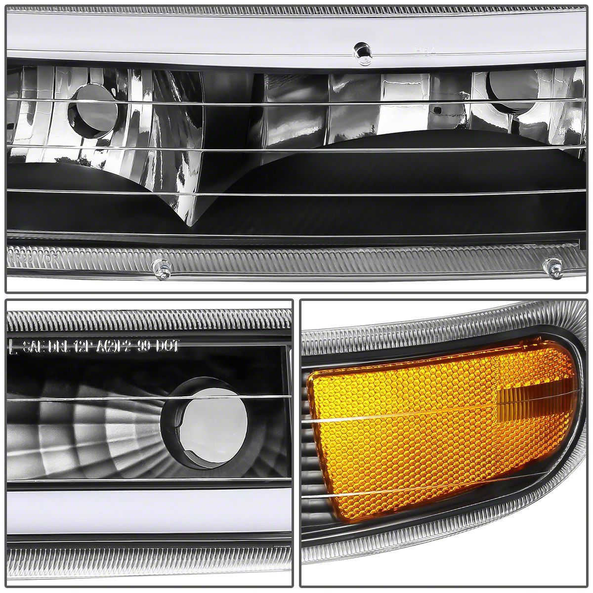 Silverado 1500 Dual C-Bar LED DRL Headlights with Amber Corners; Black ...