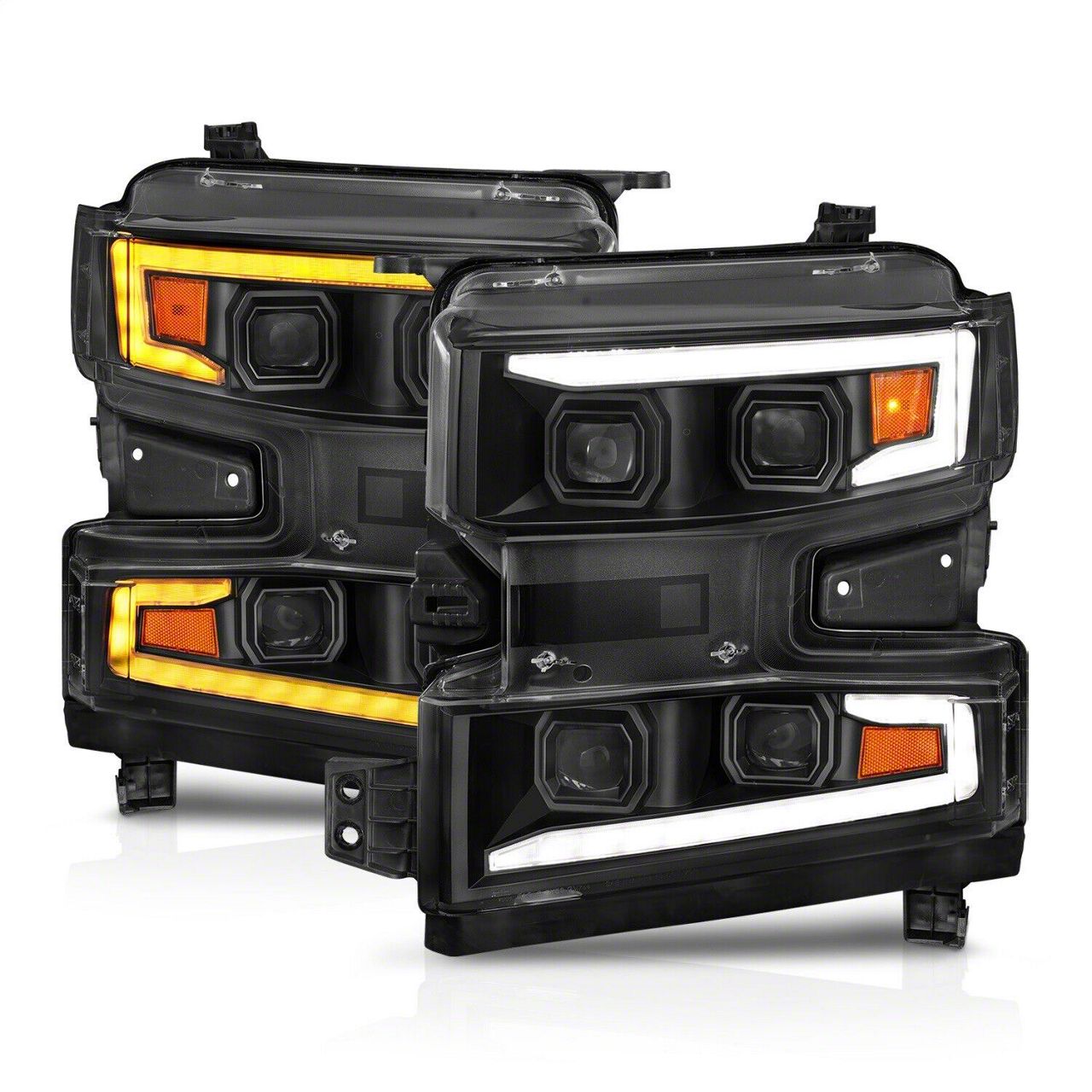 Silverado 1500 Full LED Projector Headlights with Switchback Light Bar ...