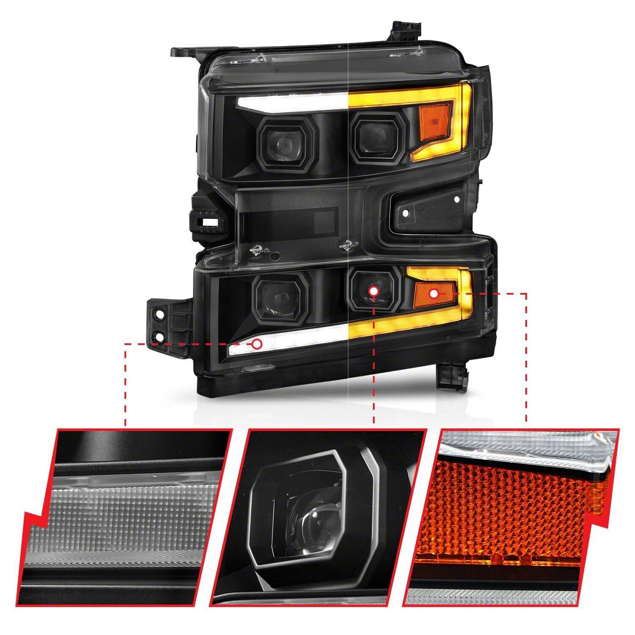 Silverado 1500 Full LED Projector Headlights with Switchback Light Bar ...
