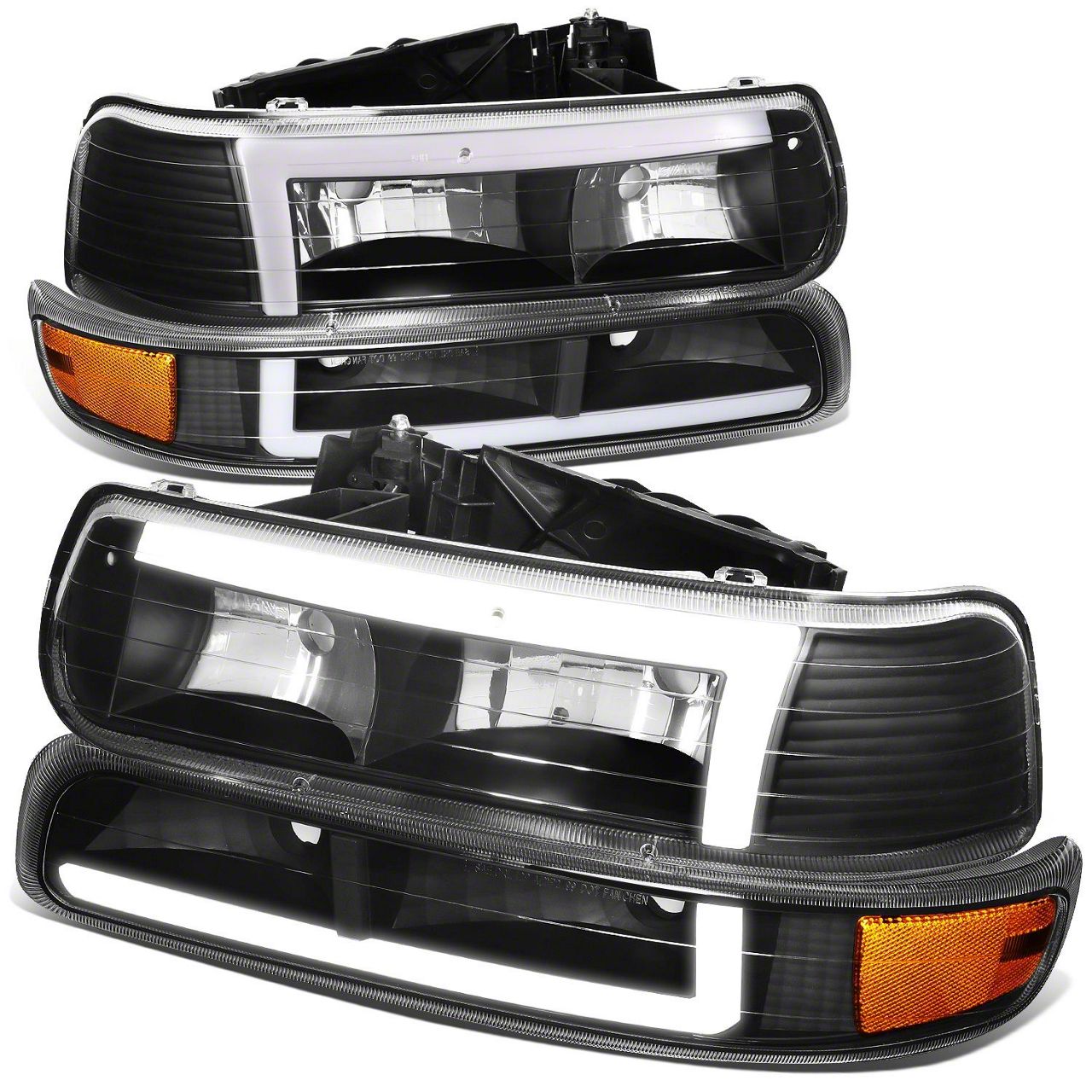 Silverado 1500 LED DRL Headlights with Amber Corners; Black Housing ...