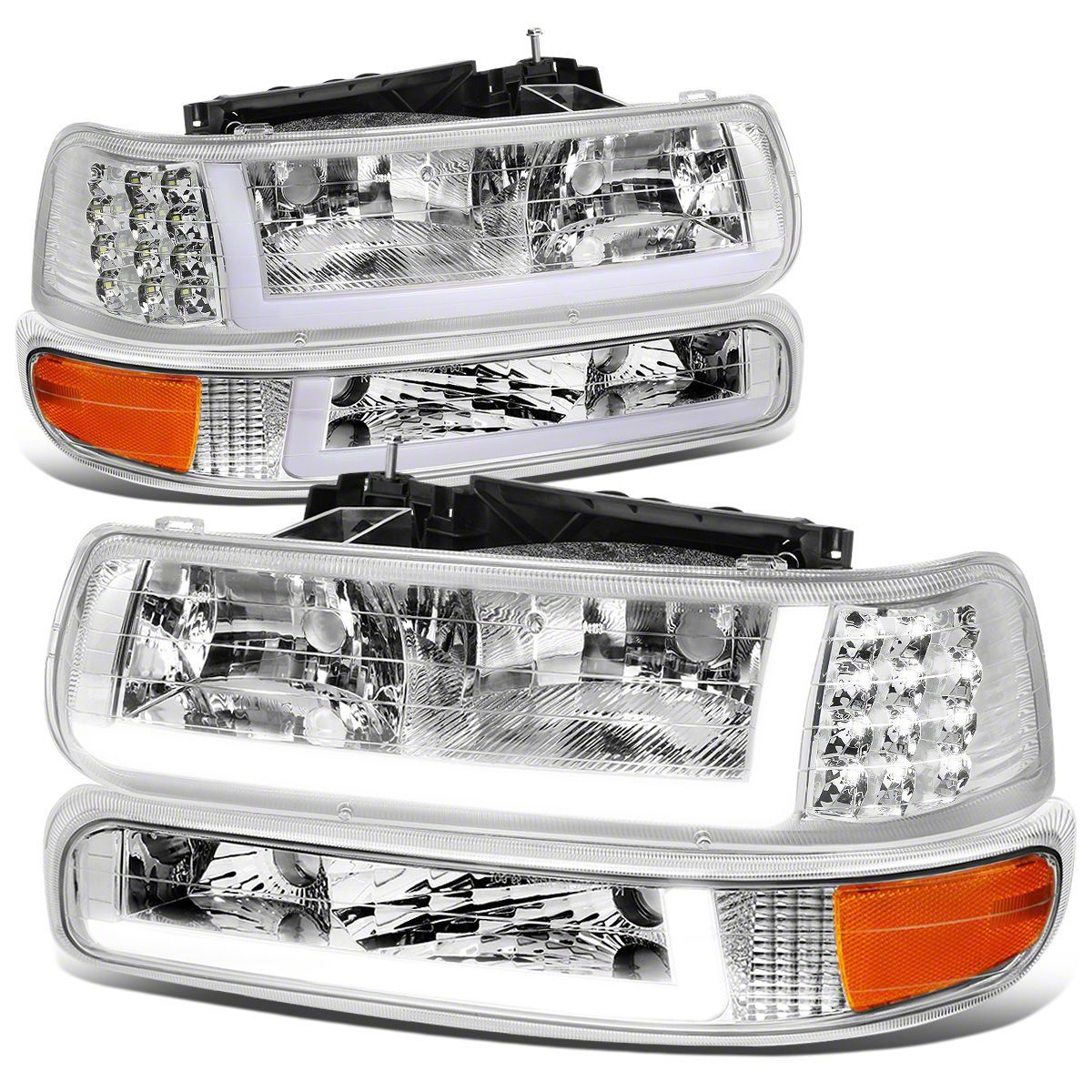 Silverado 1500 LED DRL Headlights with Amber Corners; Chrome Housing ...