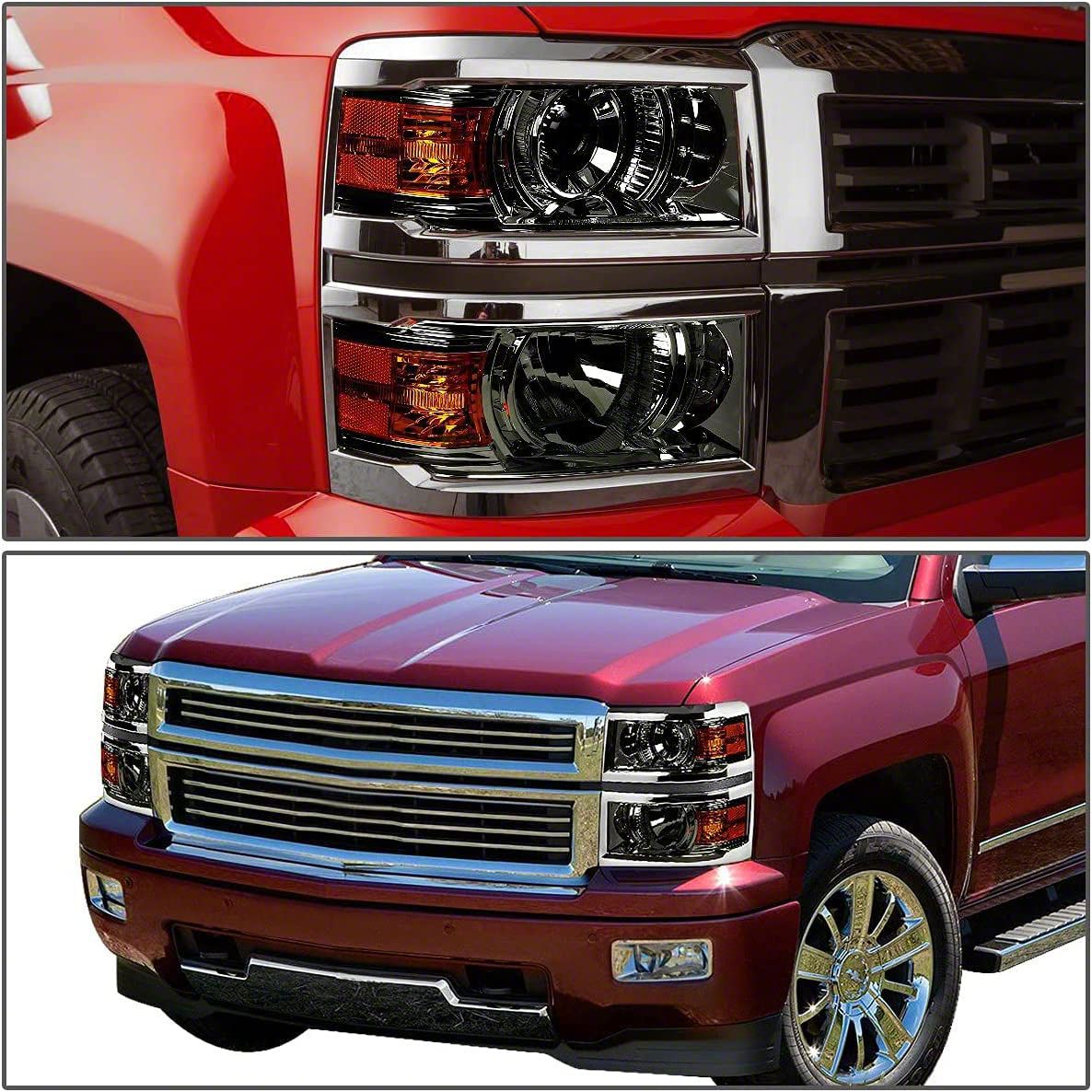 Silverado 1500 LED DRL Projector Headlights; Chrome Housing; Smoked ...