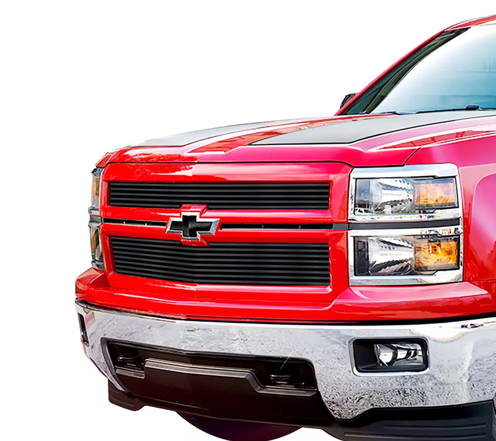 Silverado 1500 Stainless Steel Billet Upper Grille Overlay; Black (14 ...
