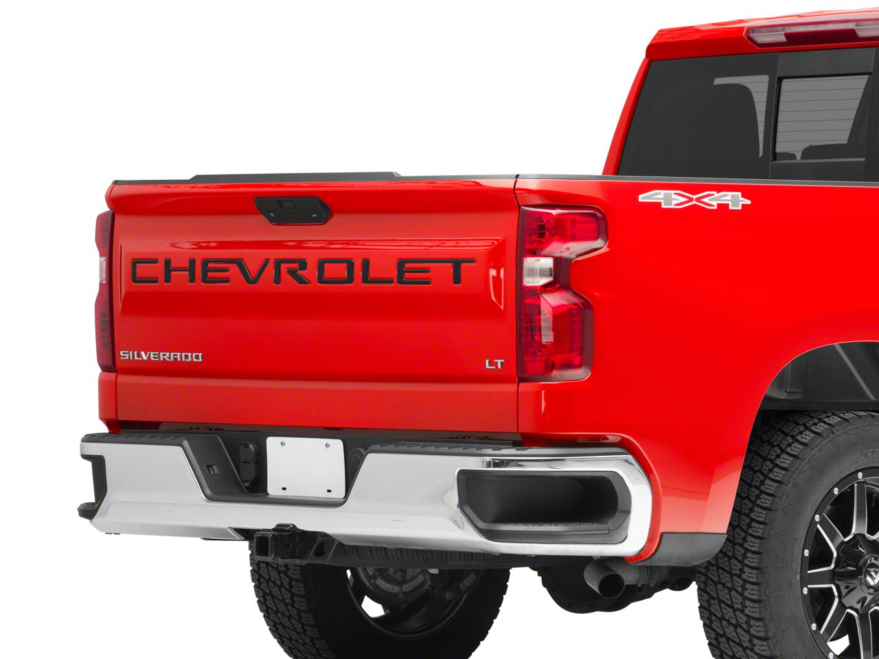 Silverado 1500 Tailgate Insert Letters; Gloss Black with Red Outline ...