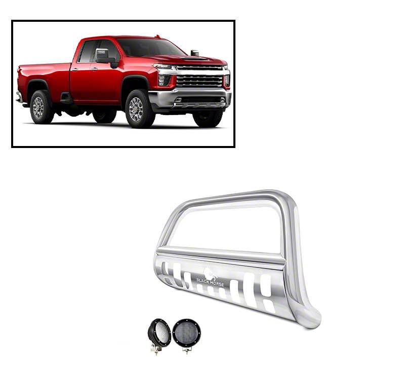 Silverado 2500 Bull Bar with 5.30-Inch Black Round Flood LED Lights ...