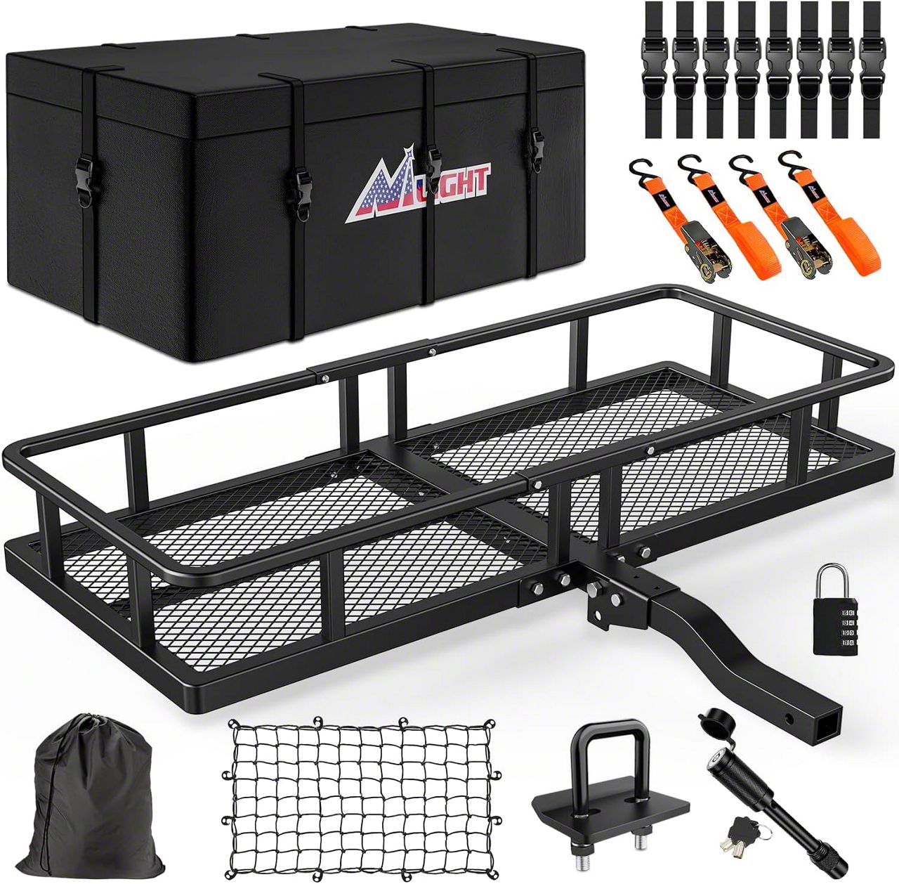 Silverado 3500 2-Inch Receiver Hitch Mounted Cargo Carrier Kit with 5/8 ...