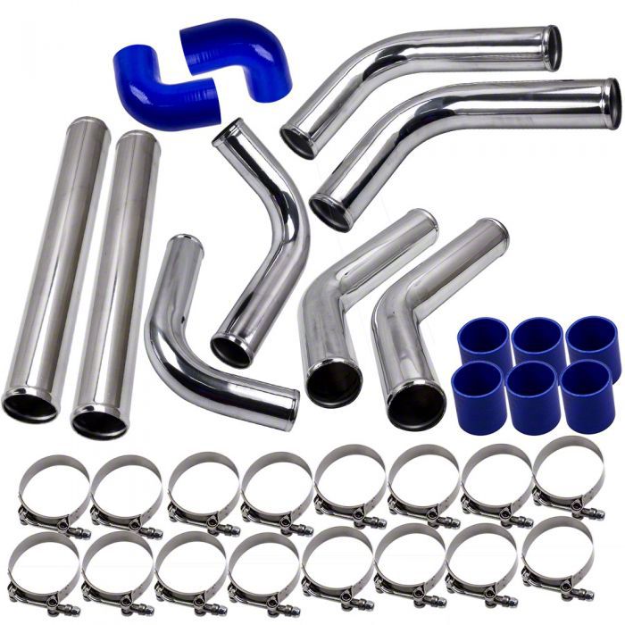 Silverado 3500 2.50-Inch Aluminum Intercooler Piping and Hose Kit; Blue ...