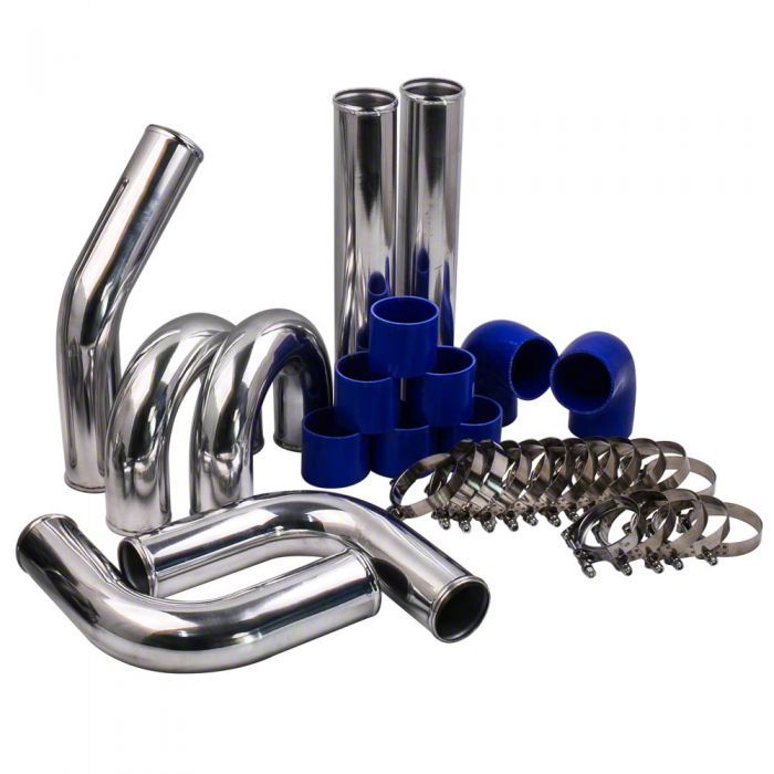 Silverado 3500 3-Inch Aluminum Intercooler Piping and Hose Kit; Blue ...