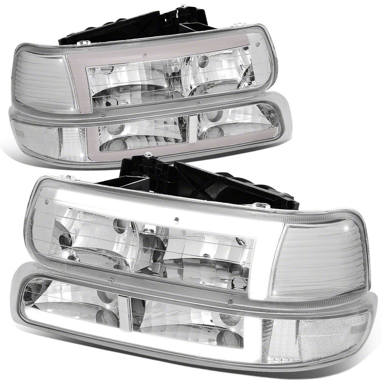 Silverado 3500 LED DRL Headlights with Clear Corners; Chrome Housing ...