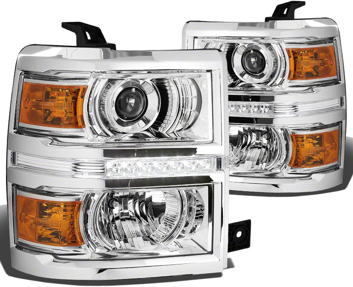 Silverado 3500 LED DRL Projector Headlights; Chrome Housing; Clear Lens ...