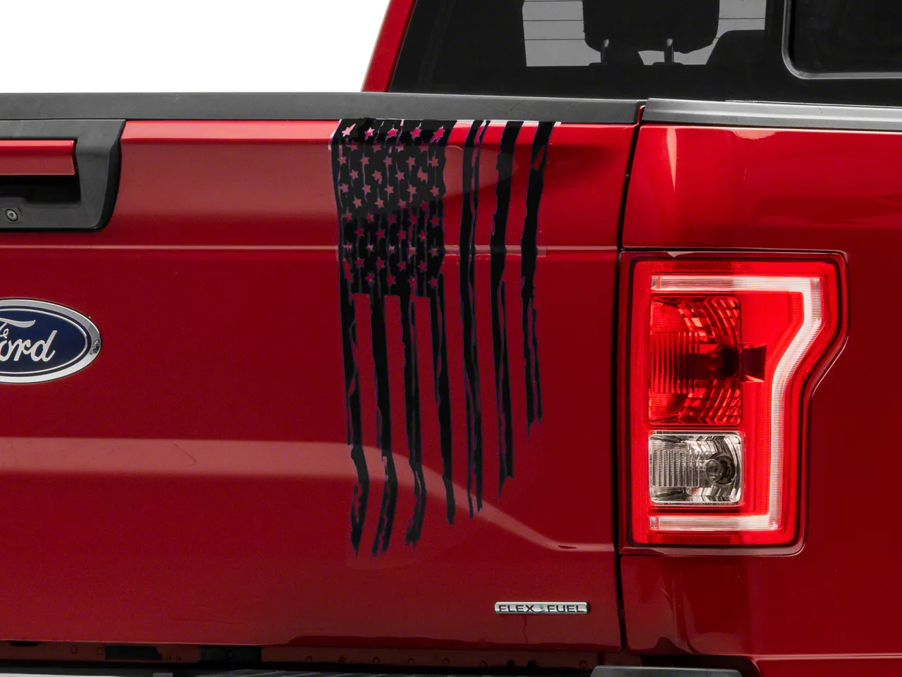 SEC10 F-150 Vertical Tailgate Distressed Flag Decal; Matte Black ...