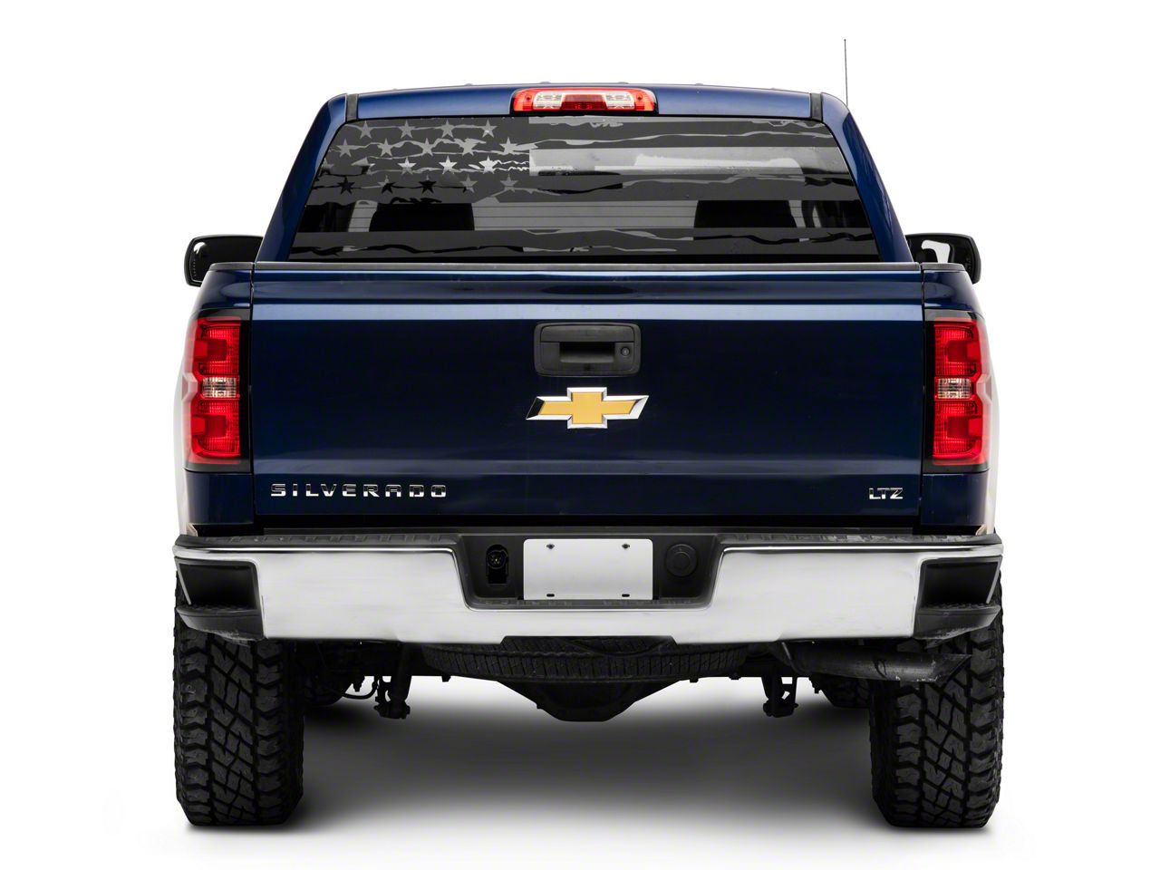 SEC10 Silverado 1500 Full Window Distressed American Flag Decal; Matte ...