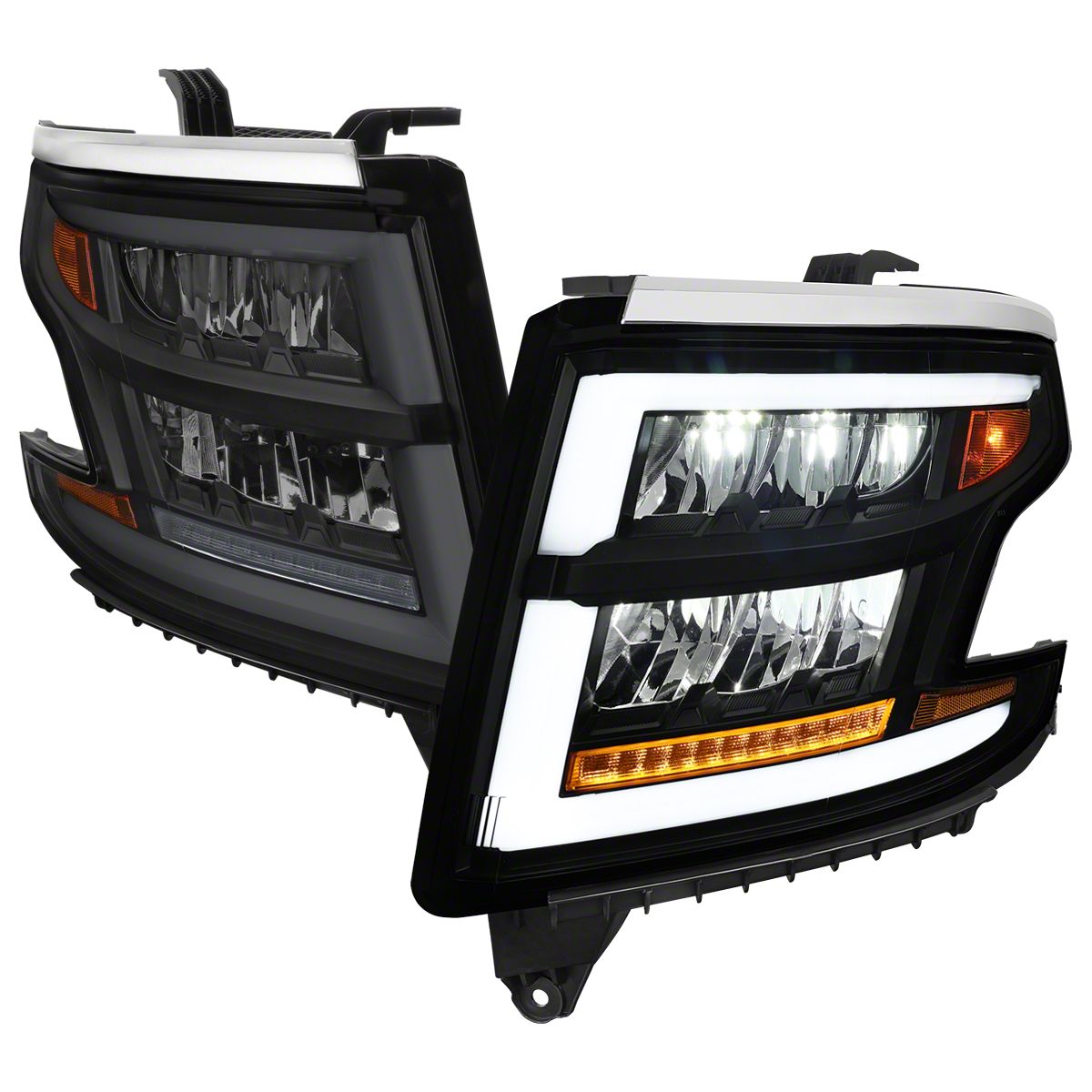 Tahoe Full LED DRL Sequential Headlights; Matte Black Housing; Smoked ...