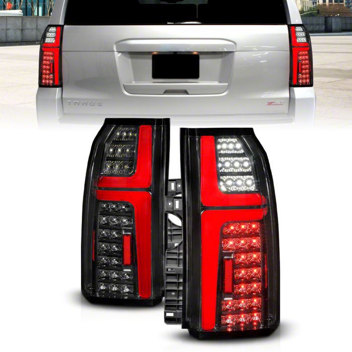 Tahoe Full LED Light Bar Style Tail Lights; Black Housing; Clear Lens ...