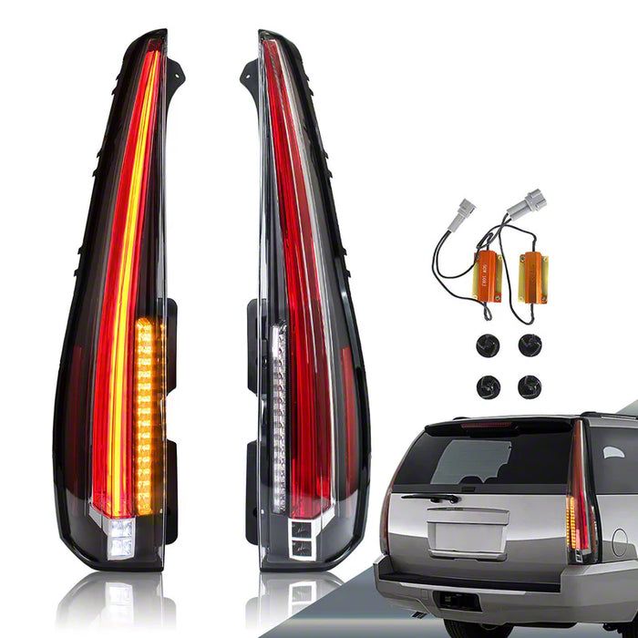 Tahoe LED Tail Lights with Amber Turn Signal; Black Housing; Red Clear ...