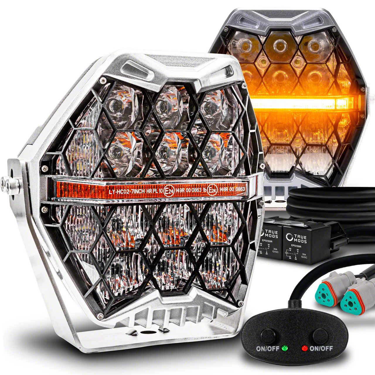 True Mods Ranger 7-Inch LED Pod Lights with Amber Marker Light; Chrome ...