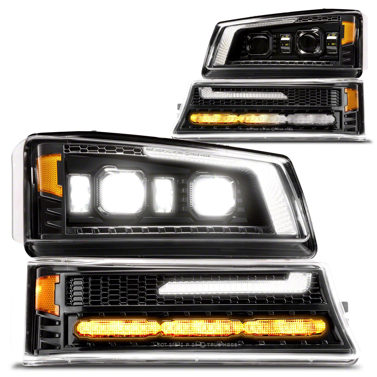 True Mods Silverado 1500 LED Projector Headlights with DRL; Black ...