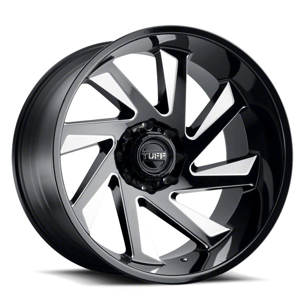 Tuff A.T. F-150 T1B Gloss Black with Milled Spokes 6-Lug Wheel; 22x12 ...