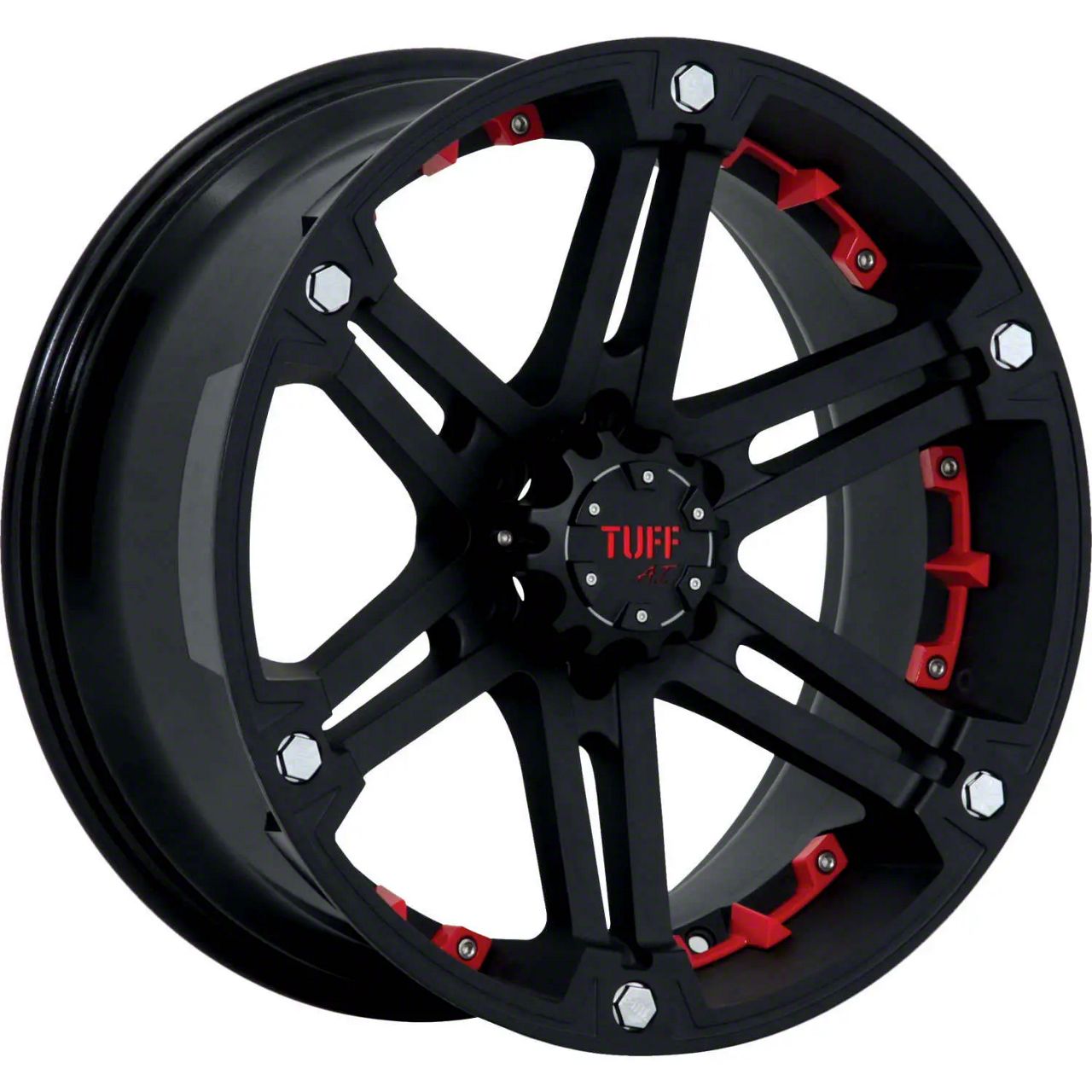 Tuff A.T. RAM 1500 T01 Flat Black with Red Inserts 5-Lug Wheel; 17x8 ...