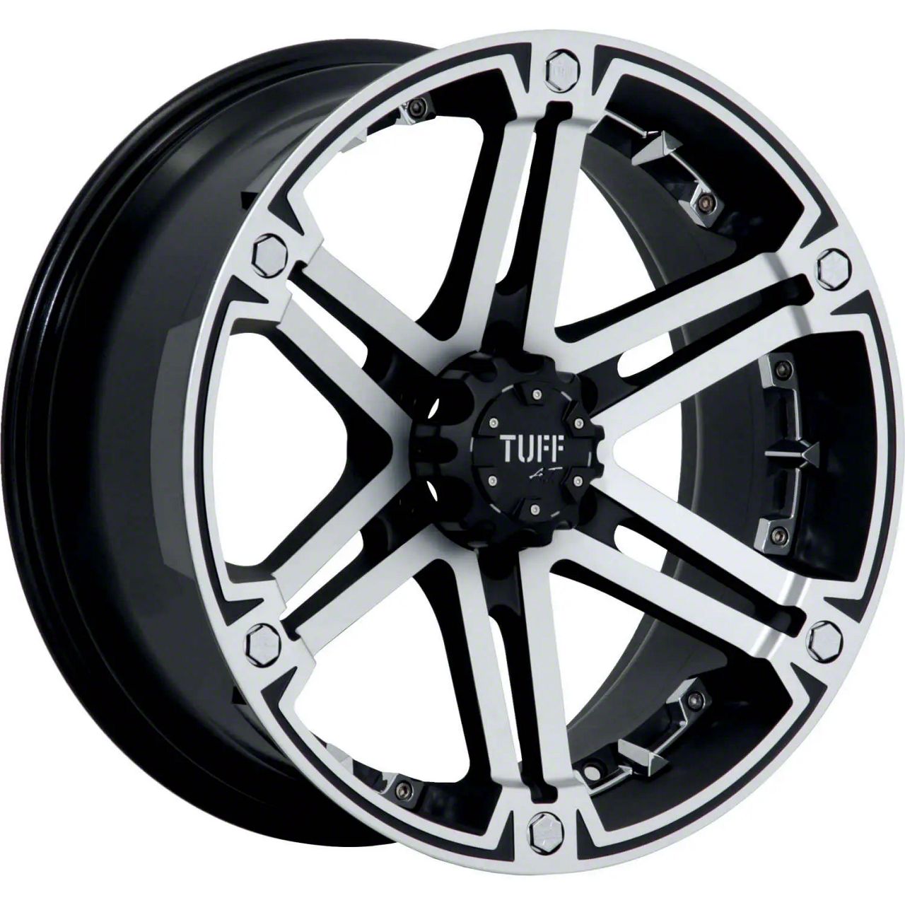Tuff A.T. Sierra 1500 T01 Flat Black with Machined Face and Chrome Inserts 6-Lug Wheel; 20x9 ...