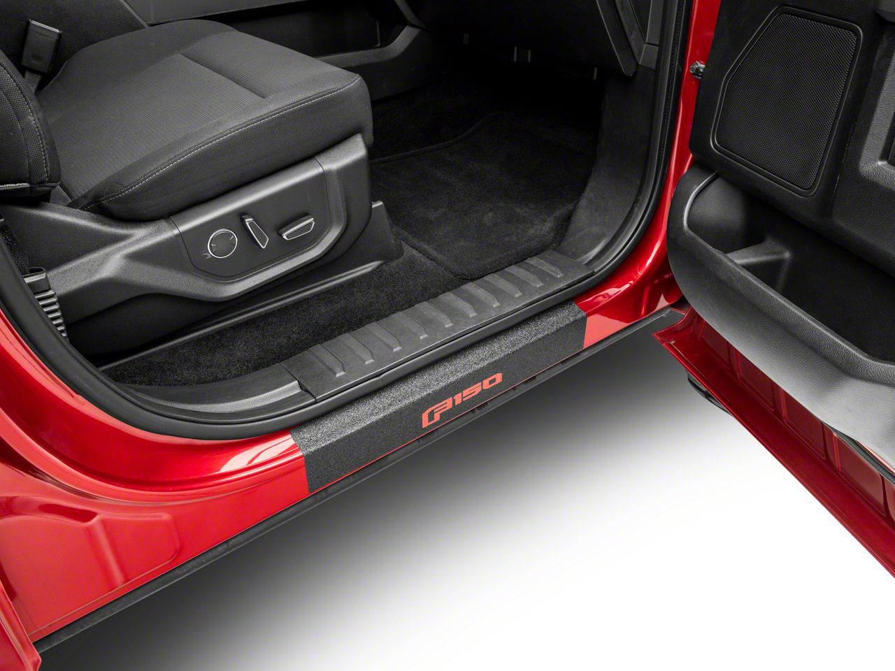F-150 Front Door Sill Protection with F-150 Logo; TUF-LINER Black; Red ...