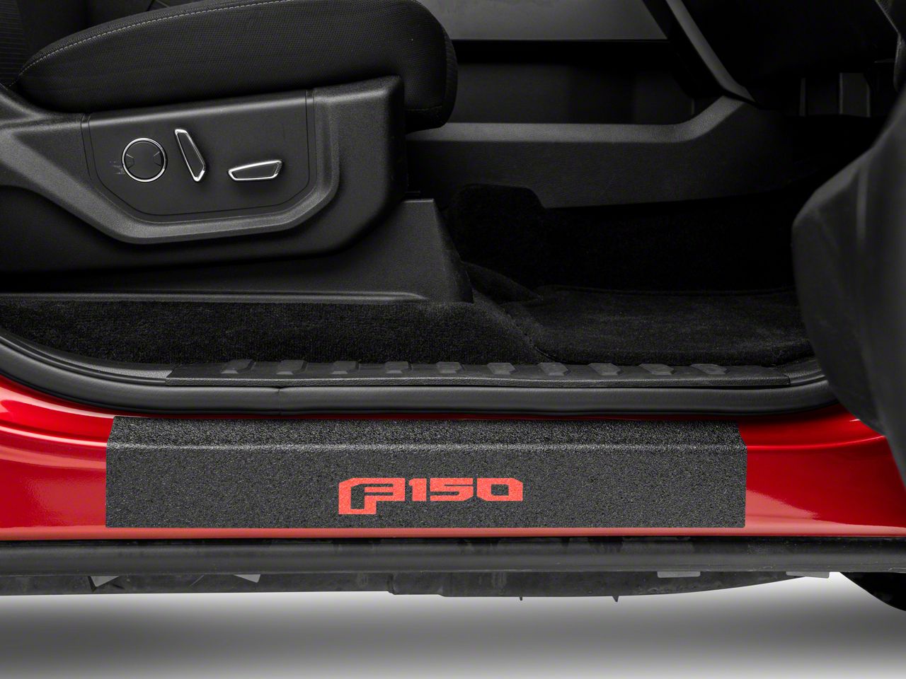 F-150 Front Door Sill Protection with F-150 Logo; TUF-LINER Black; Red ...