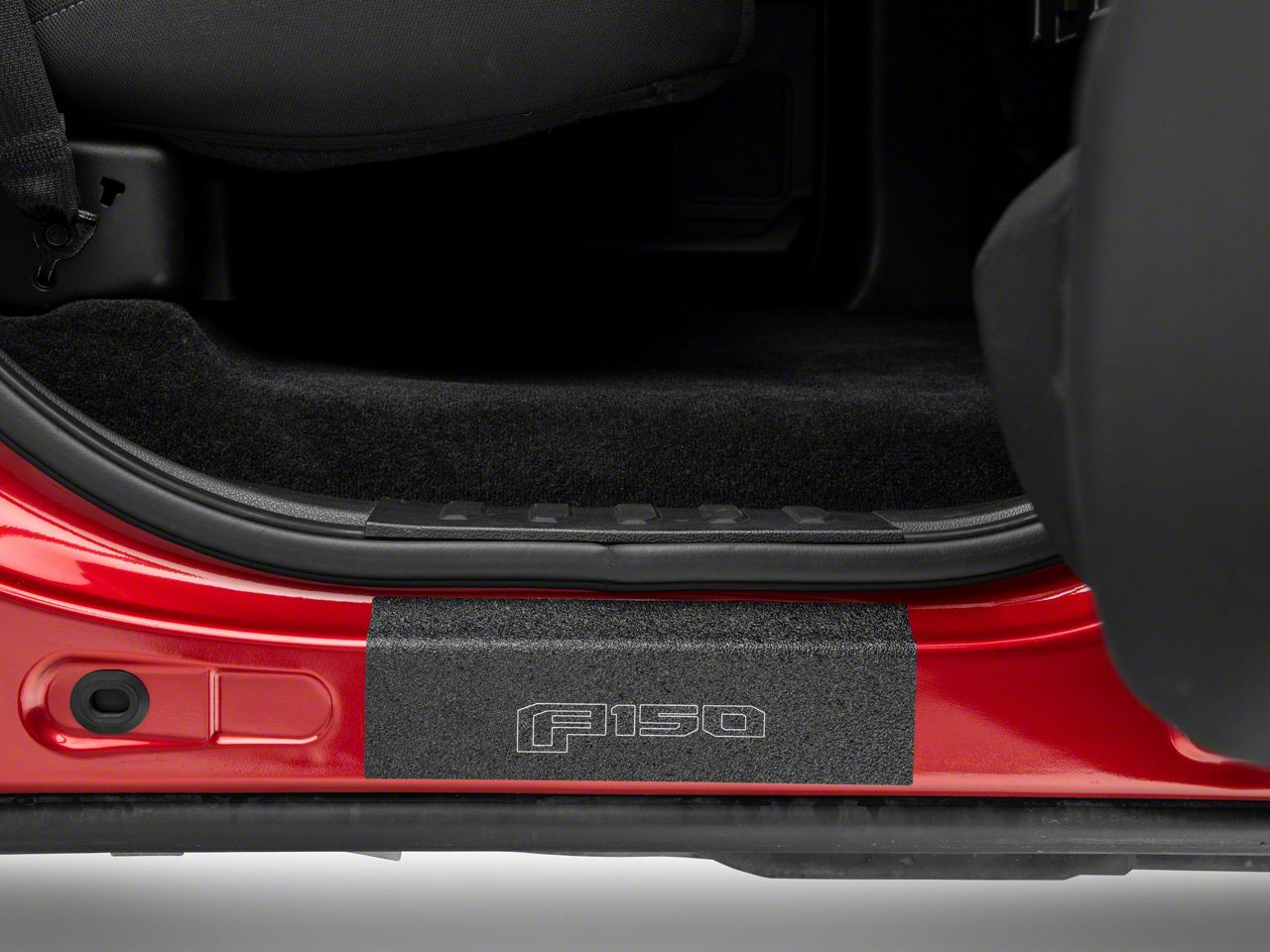 F-150 Rear Door Sill Protection with F-150 Logo; TUF-LINER Black; Black ...