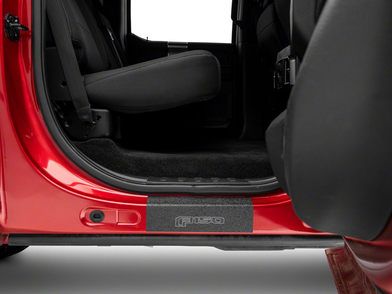 F-150 Rear Door Sill Protection with F-150 Logo; TUF-LINER Black; Black ...