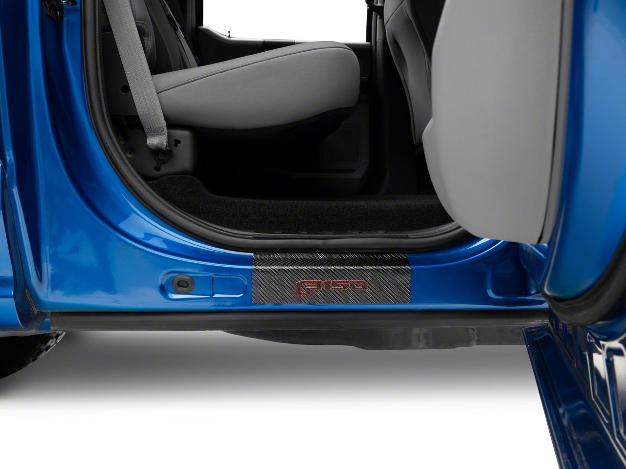 F-150 Rear Door Sill Protection with F-150 Logo; Raw Carbon Fiber ...