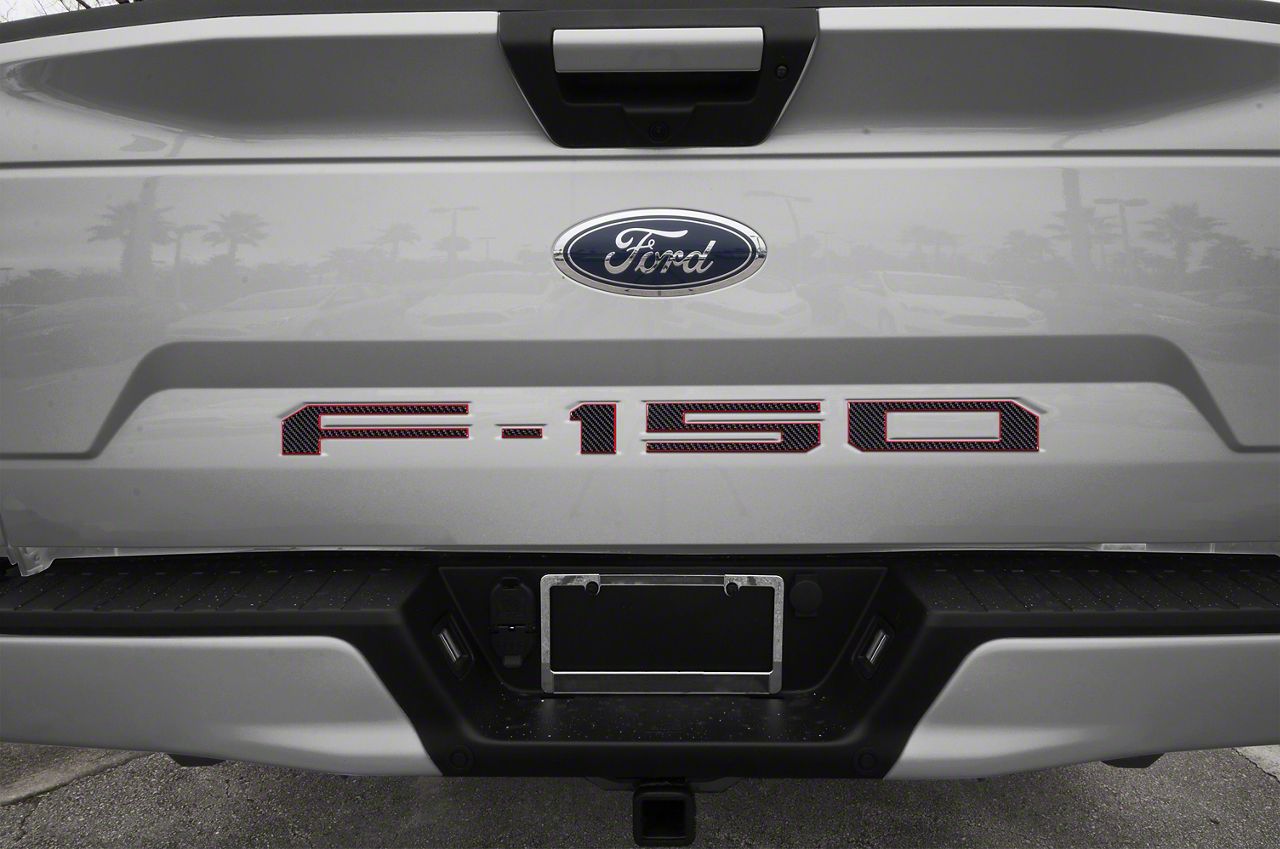 F-150 Tailgate Insert Letters; Domed Carbon Fiber with Red Outline (18 ...